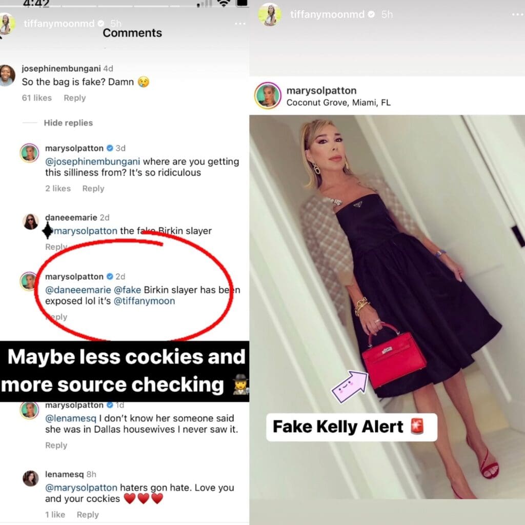 RHOD Drama: Tiffany Moon Alleges Marysol Patton's Fake Kelly Bag